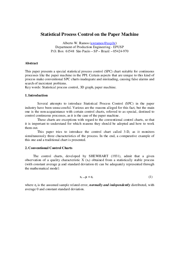 (PDF) Statistical Process Control on the Paper Machine