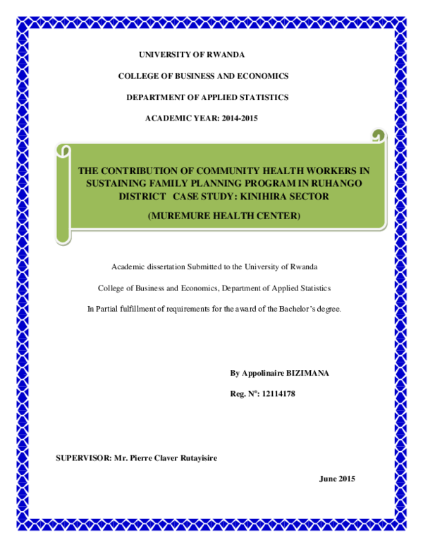 THE CONTRIBUTION OF COMMUNITY HEALTH WORKERS IN SUSTAINING FAMILY ...