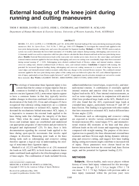 (PDF) External loading of the knee joint during running and cutting ...