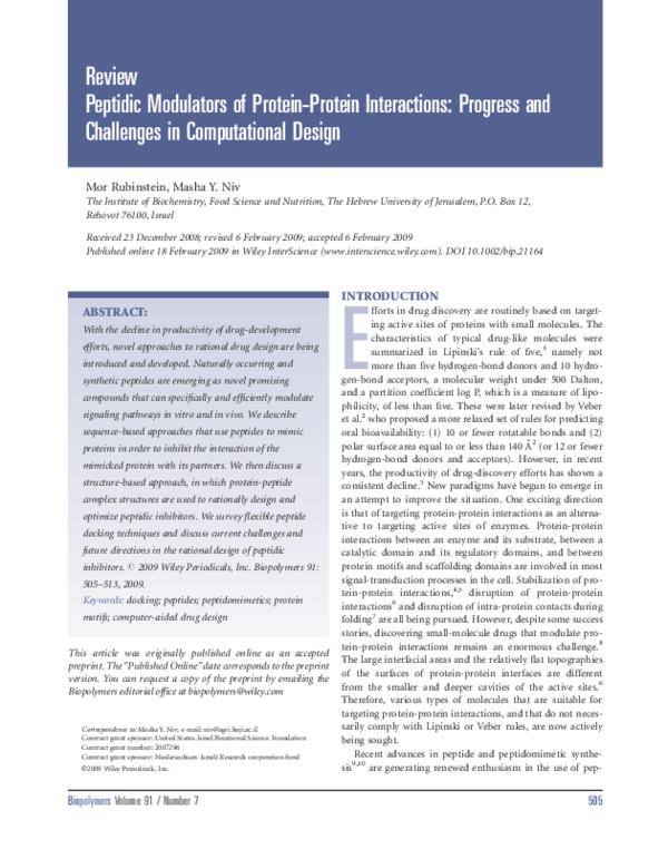 Pdf Peptidic Modulators Of Protein Protein Interactions Progress And Challenges In