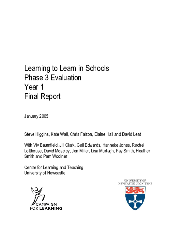 (PDF) Learning to Learn in Schools Phase 3 Evaluation Technical ...
