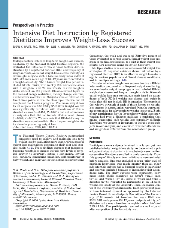 (PDF) Intensive Diet Instruction by Registered Dietitians Improves ...