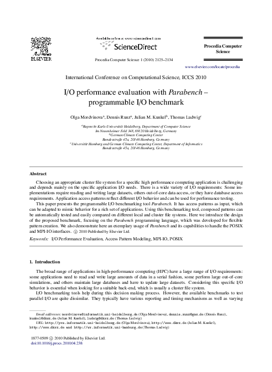 (PDF) I/O performance evaluation with Parabench - Programmable I/O ...
