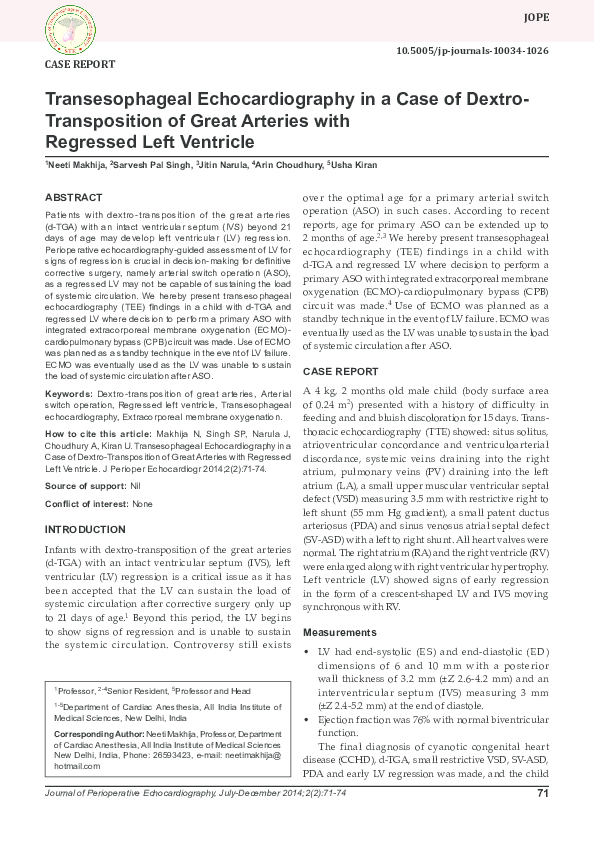 (PDF) Transesophageal Echocardiography in a Case of Dextro ...