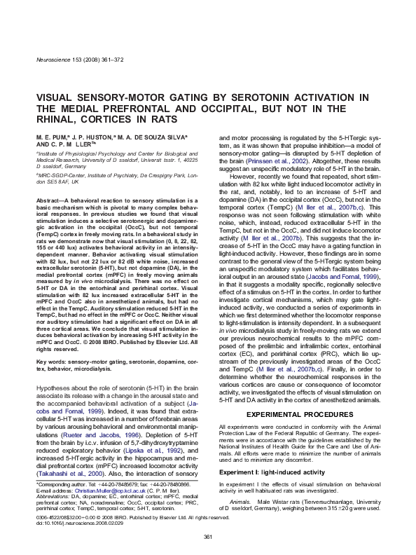 (PDF) Visual sensory-motor gating by serotonin activation in the medial ...