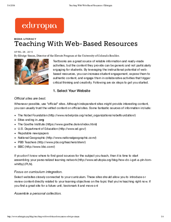 (PDF) Teaching with web-based resources