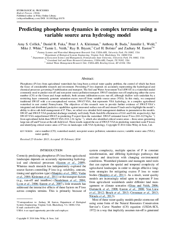 (PDF) Predicting phosphorus dynamics in complex terrains using a variable source area hydrology ...