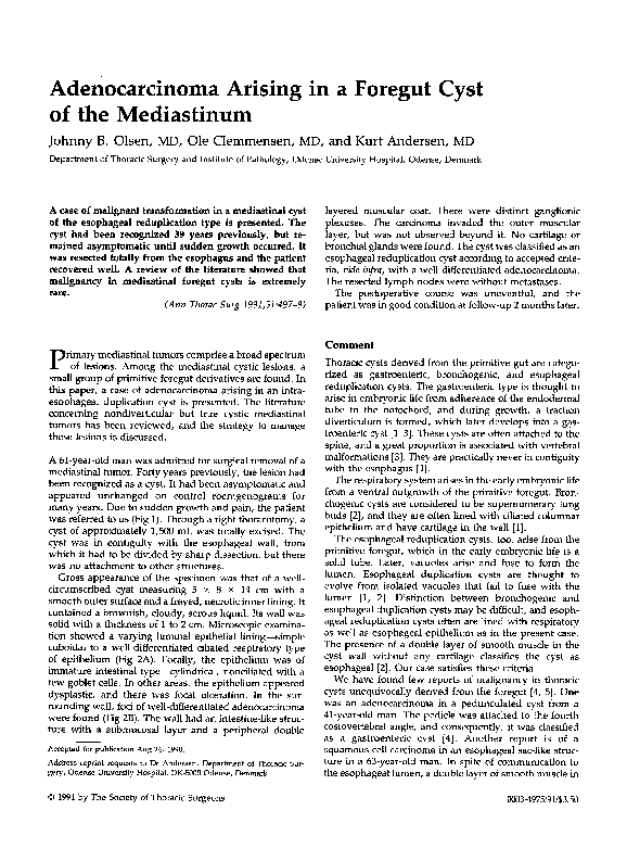 (PDF) Adenocarcinoma arising in a foregut cyst of the mediastinum