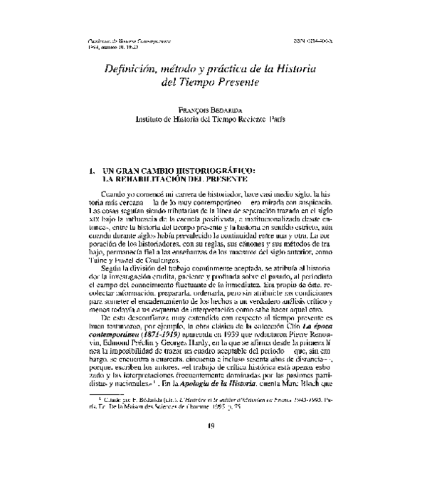 (PDF) Definición, método y práctica de la Historia del Tiempo Presente