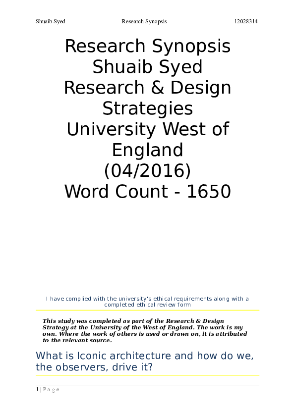 (DOC) RESEARCH SYNOPSIS Shuaib Syed