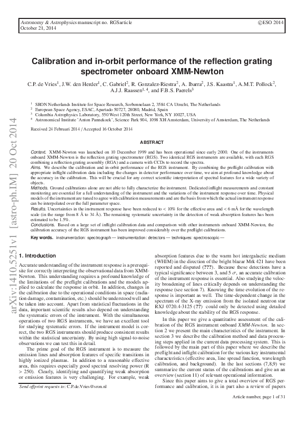 (PDF) Calibration and in-orbit performance of the reflection grating ...