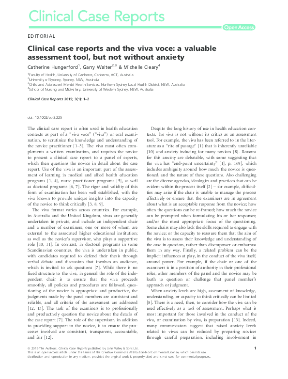 (PDF) Clinical case reports and the viva voce: a valuable assessment ...