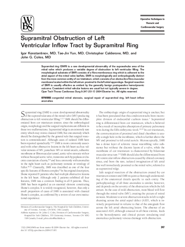 (PDF) Supramitral obstruction of left ventricular inflow tract by ...
