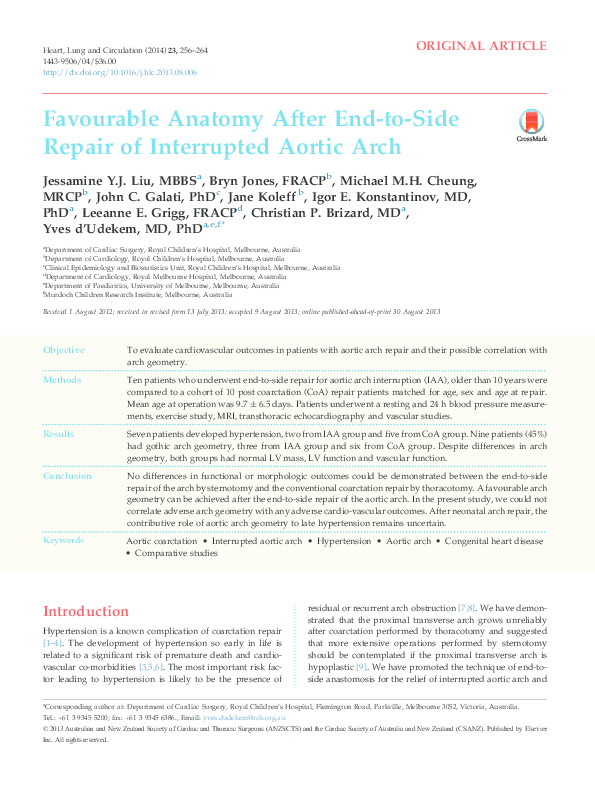 (PDF) Favourable anatomy after end-to-side repair of interrupted aortic ...