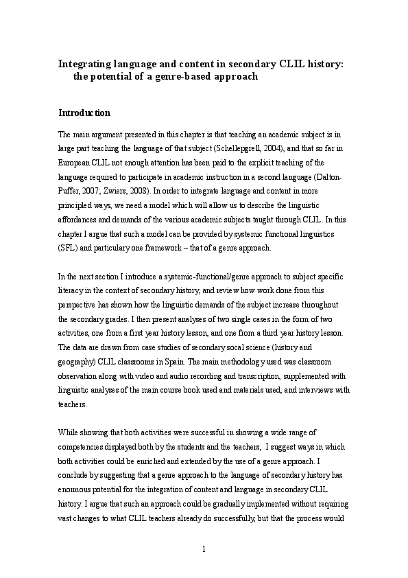 (DOC) Integrating language and content in secondary CLIL history: the ...