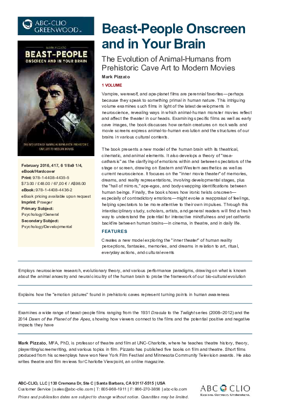 (PDF) NEW BOOK, Beast­People Onscreen and in Your Brain: The Evolution ...