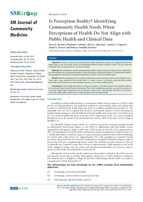 (PDF) Is Perception Reality? Identifying Community Health Needs When ...