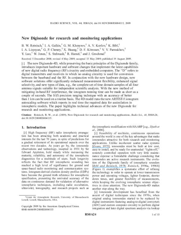 (PDF) New Digisonde for research and monitoring applications