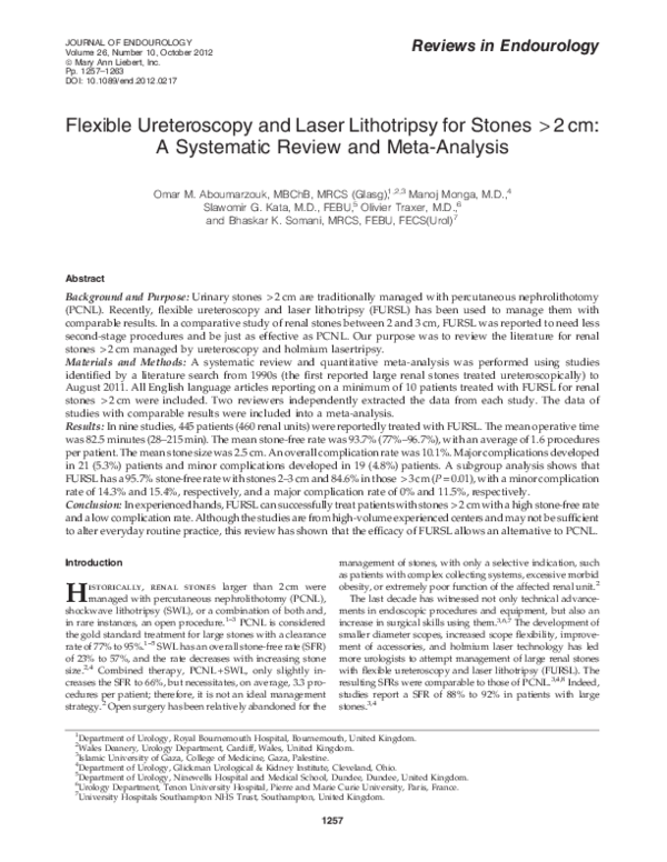 (PDF) Flexible Ureteroscopy and Laser Lithotripsy for Stones >2 cm: A ...