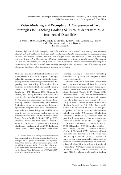 (PDF) Using of Video Modeling in Teaching a Simple Meal Preparation ...