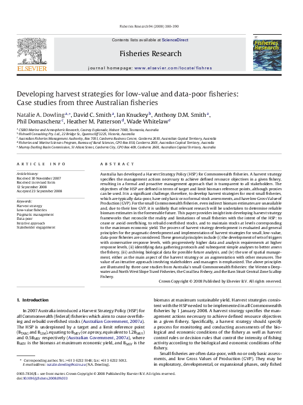 (PDF) Developing harvest strategies for low-value and data-poor ...