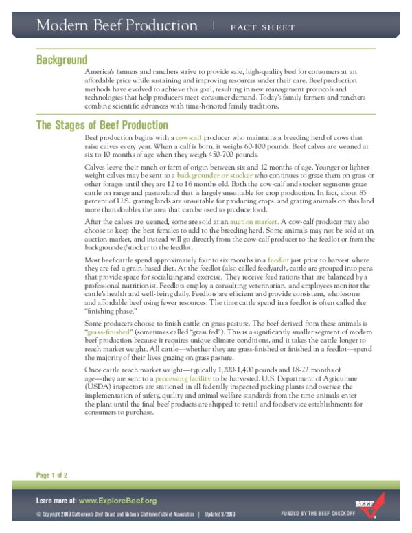 (PDF) Modern Beef Production | fact sheet