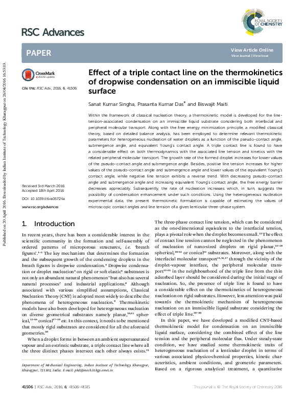 (PDF) Effect of a triple contact line on the thermokinetics of dropwise ...