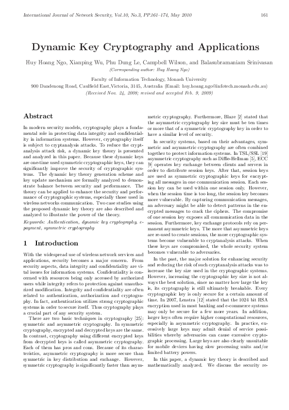 (PDF) Dynamic key cryptography and applications