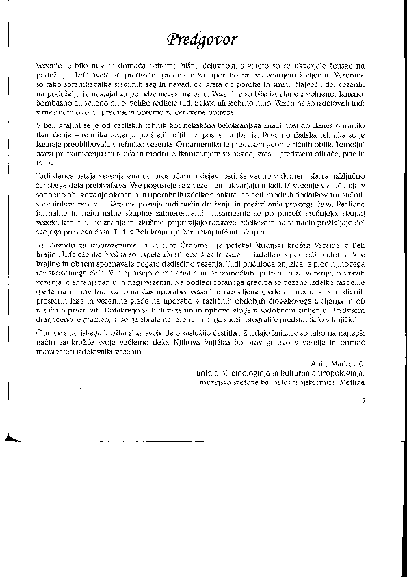 (PDF) Predgovor (Vezenine v Beli krajini skozi čas)
