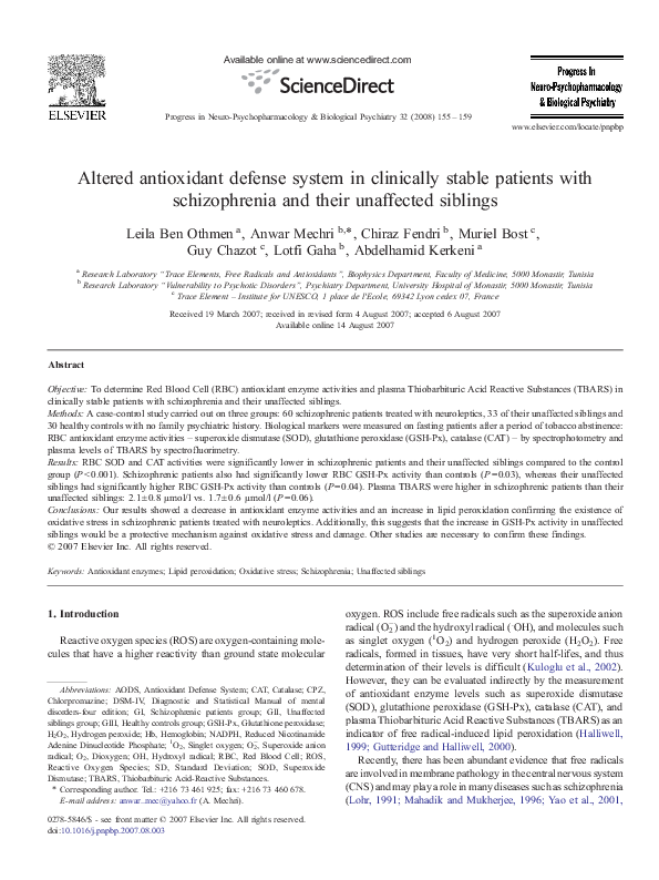(PDF) Altered antioxidant defense system in clinically stable patients ...