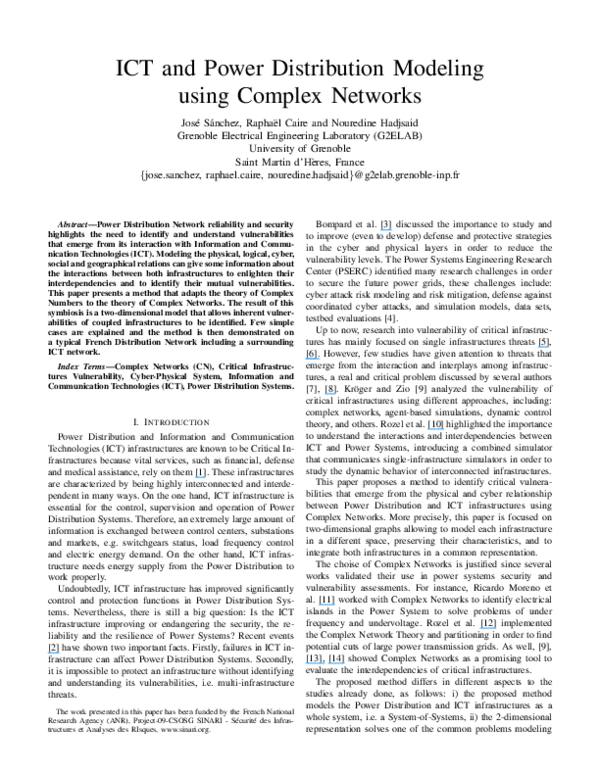 (PDF) ICT and power distribution modeling using complex networks