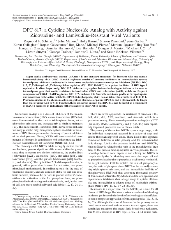 (PDF) DPC 817: a Cytidine Nucleoside Analog with Activity against ...