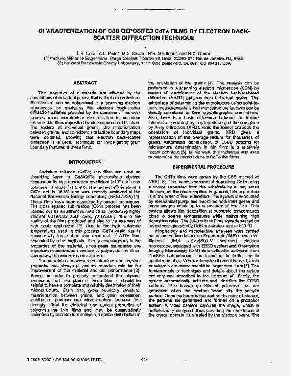 (PDF) Characterization of CSS deposited CdTe films by electron ...