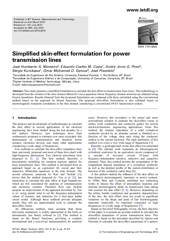 (PDF) Simplified skin-effect formulation for power transmission lines