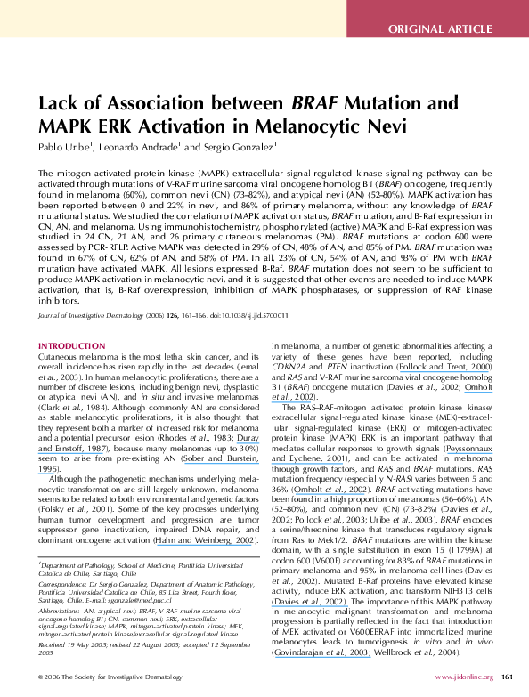 (PDF) Lack of Association Between BRAF Mutation and MAP Kinase (MAPK) Activation in Melanocytic Nevi