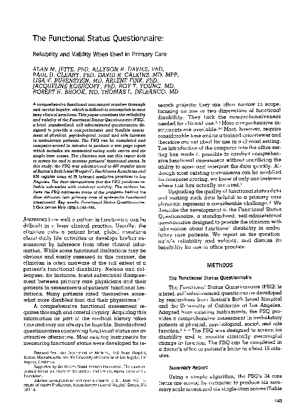 (PDF) The functional status questionnaire