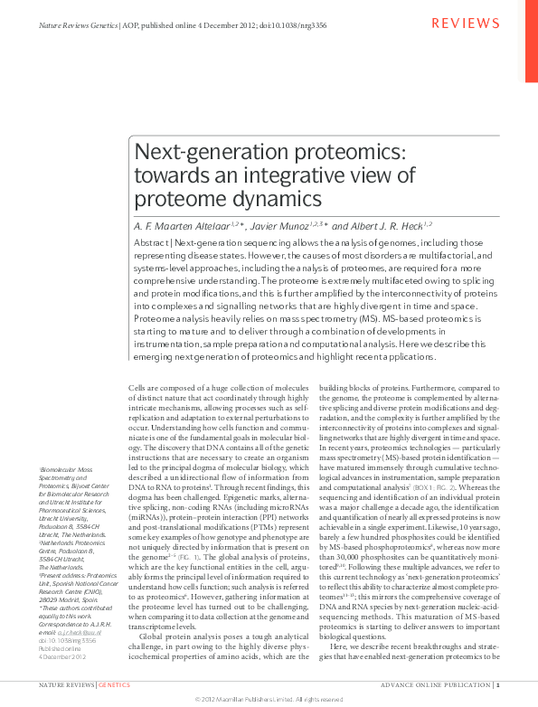 (PDF) Next-generation proteomics: towards an integrative view of proteome dynamics