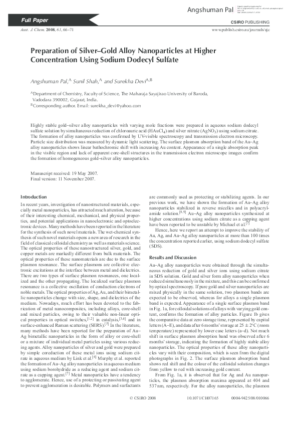 (PDF) Preparation of Silver–Gold Alloy Nanoparticles at Higher Concentration Using Sodium ...