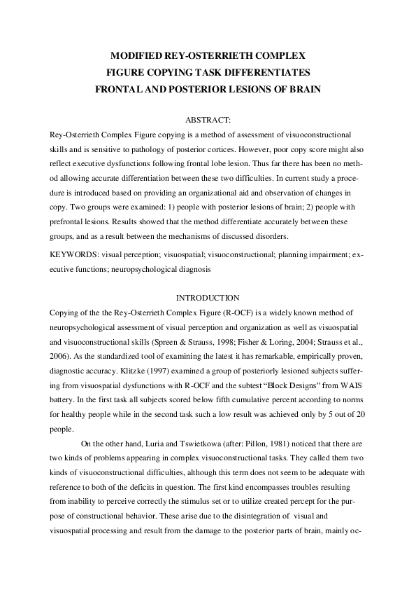 (PDF) MODIFIED REY-OSTERRIETH COMPLEX FIGURE COPYING TASK ...