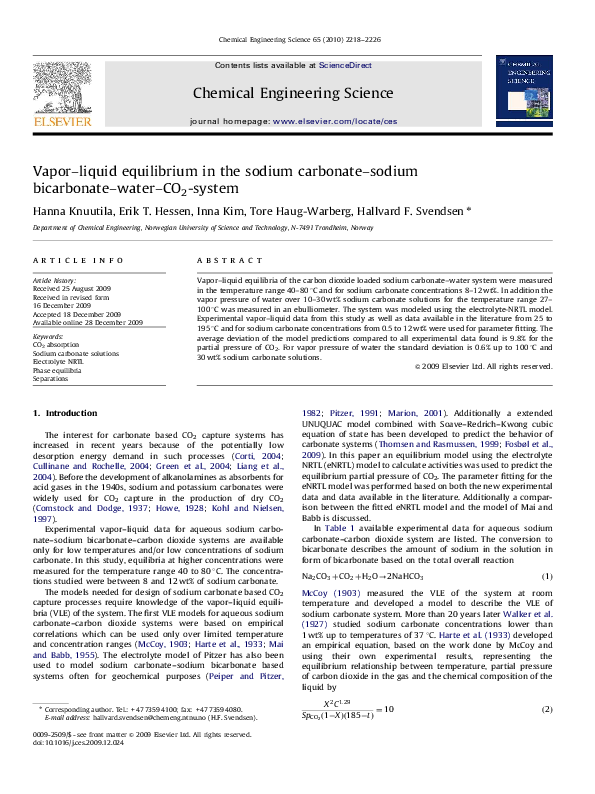 (PDF) Vapor–liquid equilibrium in the sodium carbonate–sodium ...