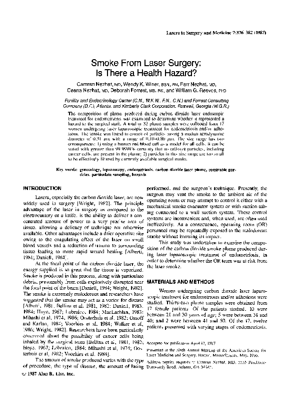 (PDF) Smoke from laser surgery: Is there a health hazard?