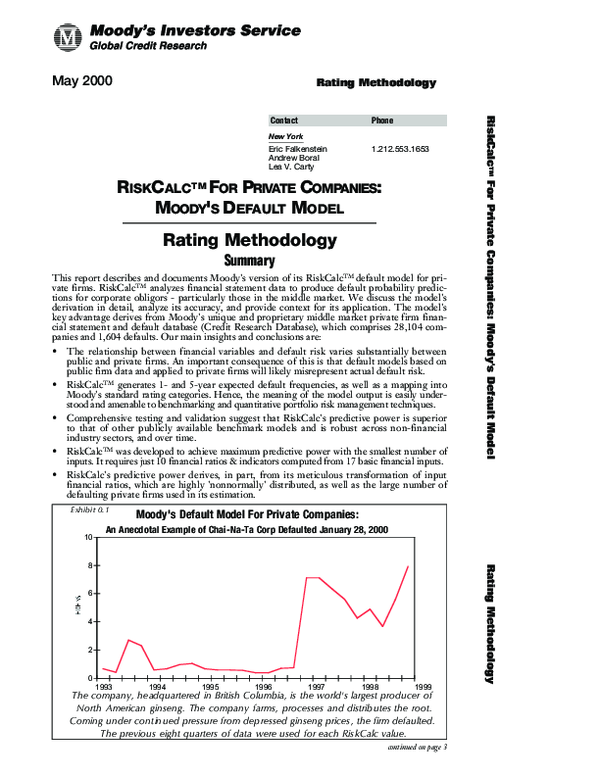 (PDF) RiskCalc for Private Companies: Moody's Default Model