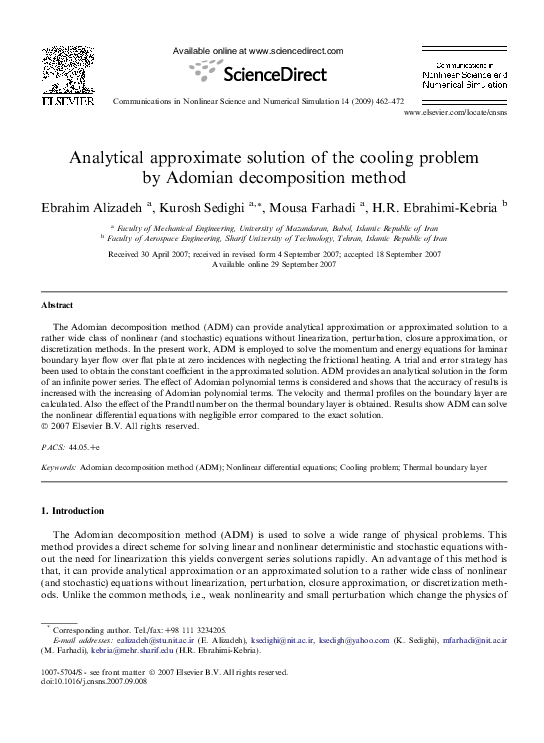 Pdf Analytical Approximate Solution Of The Cooling Problem By Adomian