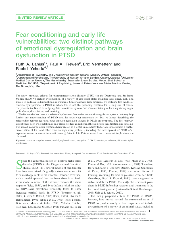 (PDF) Fear conditioning and early life vulnerabilities: two distinct ...