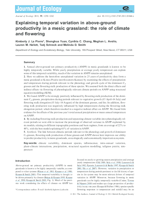 (PDF) Explaining temporal variation in above-ground productivity in a ...