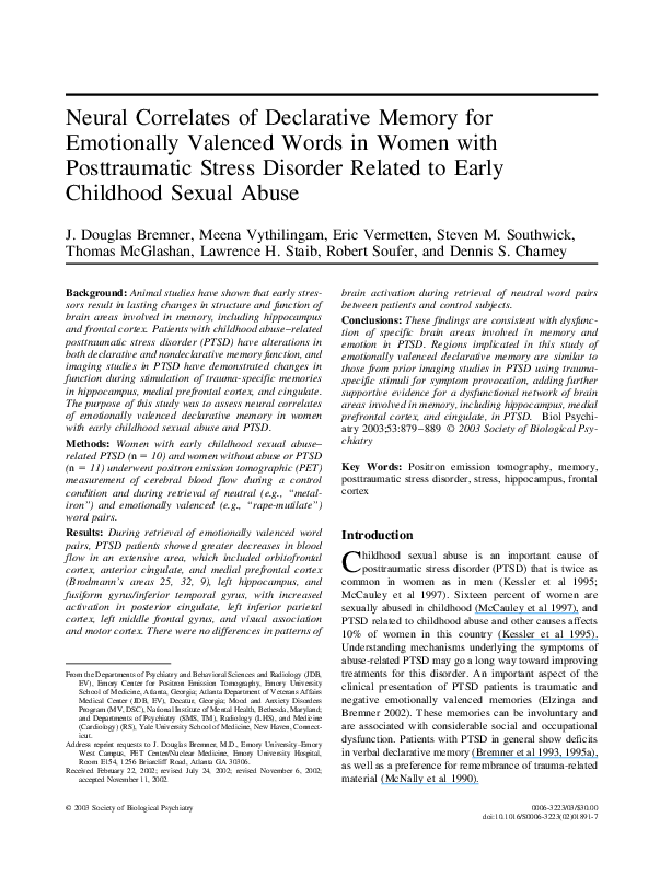 Pdf Neural Correlates Of Declarative Memory For Emotionally Valenced Words In Women With