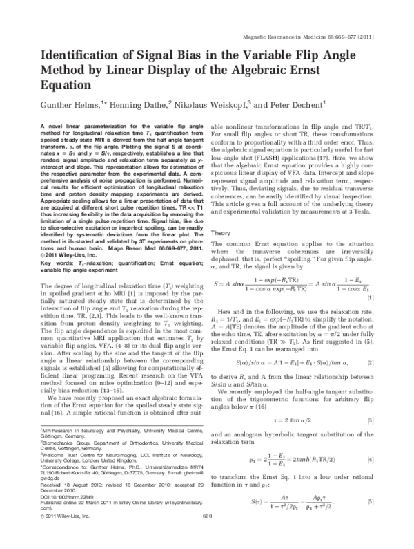 Pdf Identification Of Signal Bias In The Variable Flip Angle Method
