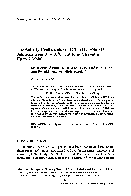 (PDF) The activity coefficiencts of HCl in HCl−Na 2 SO 4 solutions from ...