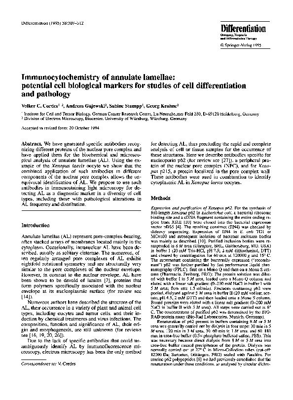(PDF) Immunocytochemistry of annulate lamellae: potential cell ...