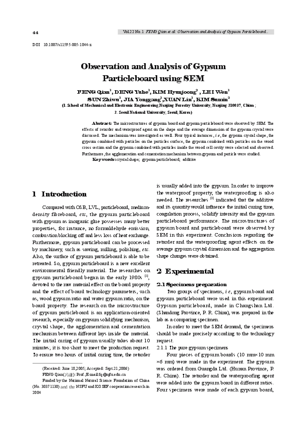 (PDF) Observation and analysis of gypsum particleboard using SEM